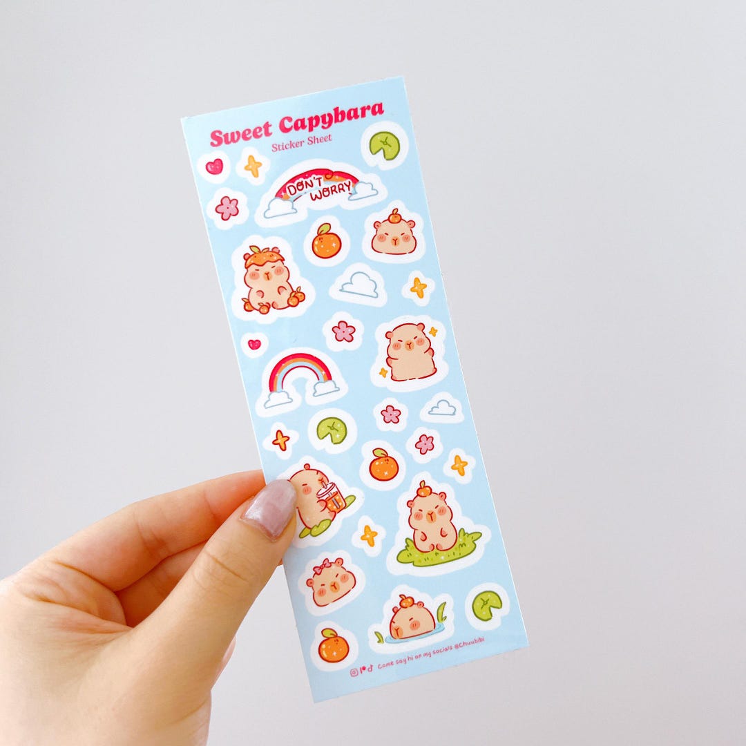 Cute Baby Capybara Sticker Sheet Waterproof Journal Accessory Kawaii ...