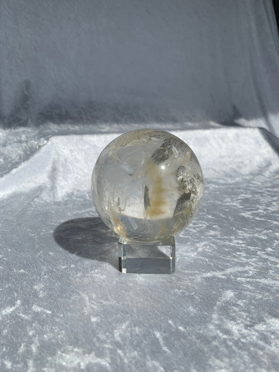 Super Clear Rabbit Hair Quartz Sphere With Rainbows & Stand - Etsy