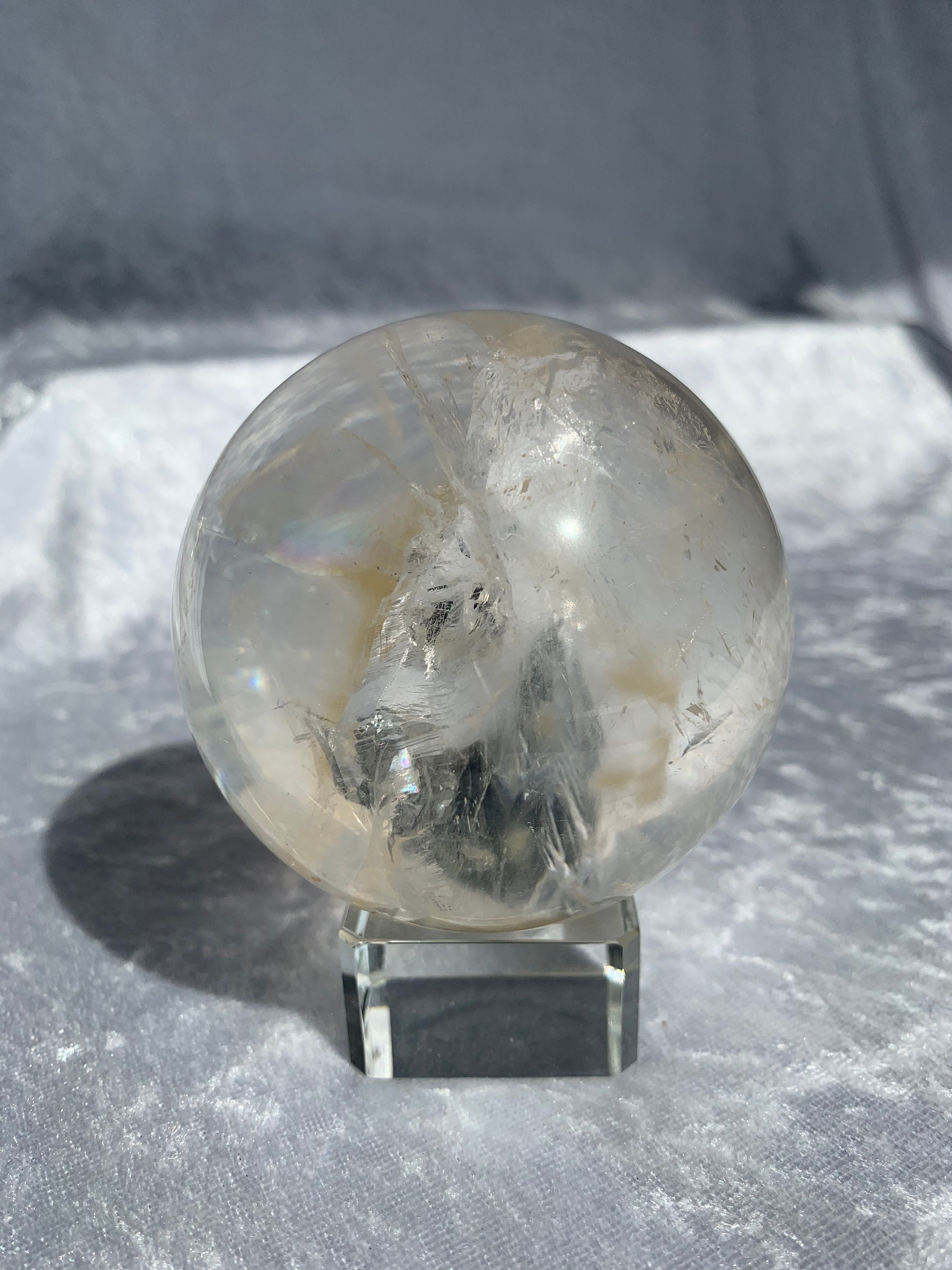 Super Clear Rabbit Hair Quartz Sphere with Rainbows & Stand | Etsy