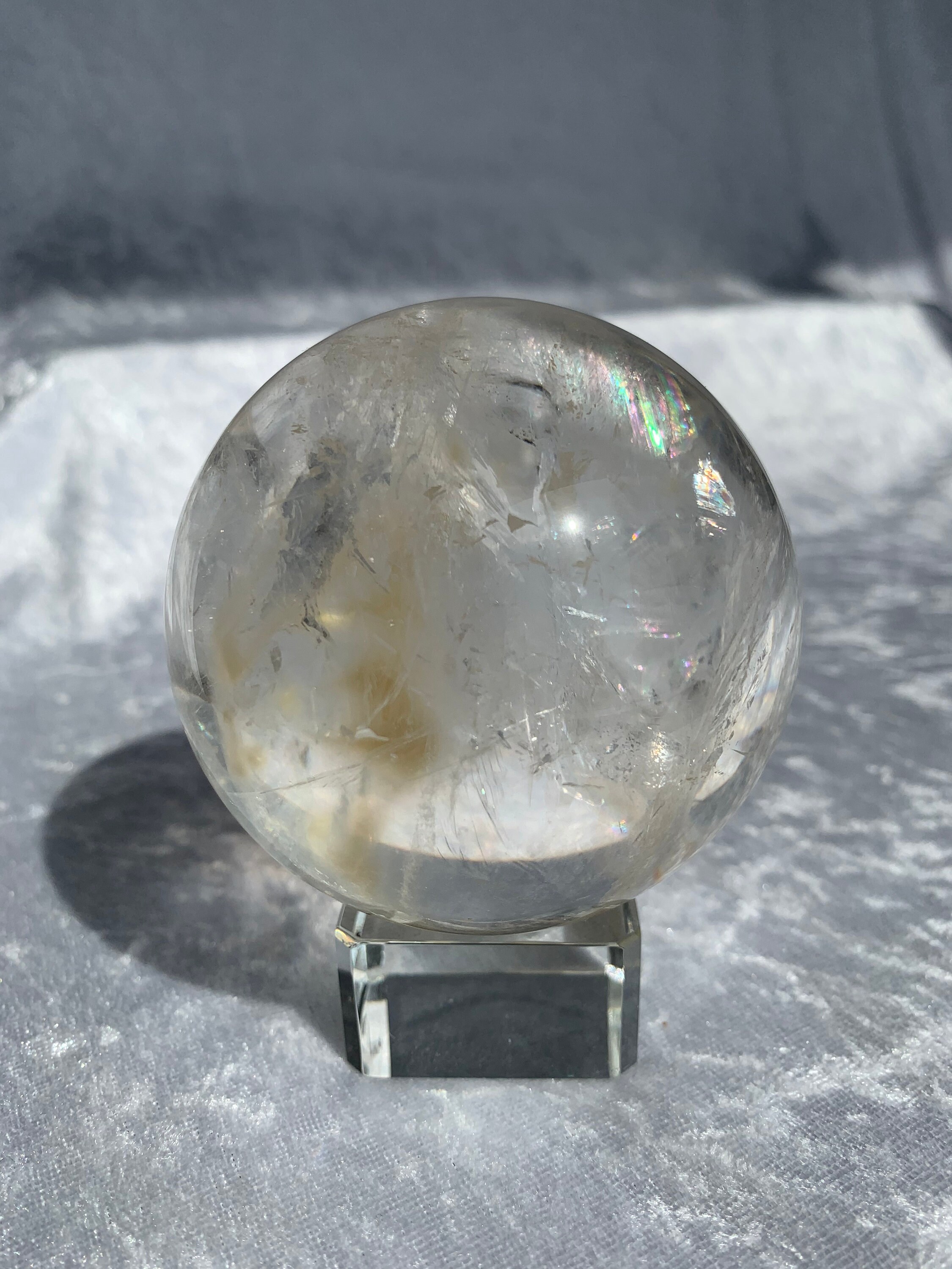 Super Clear Rabbit Hair Quartz Sphere with Rainbows & Stand | Etsy
