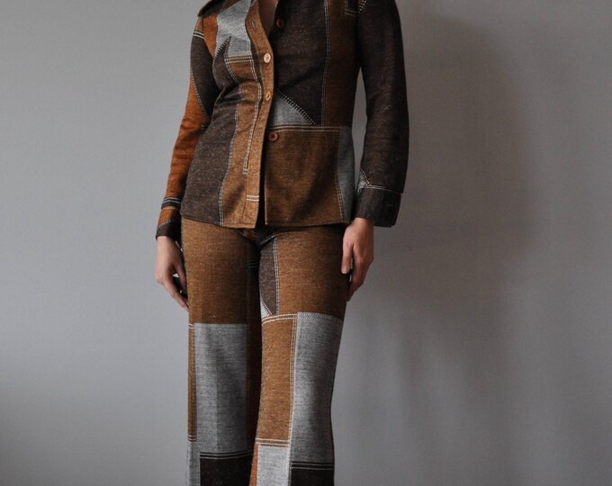 Vintage 70's Patchwork Pattern Suit | Pant Set by Joseph Ribkoff | Size ...