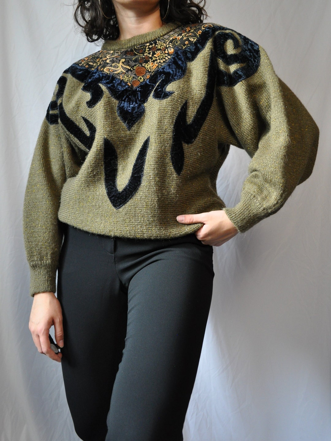 Vintage Velvet Detail Pullover Sweater by Carducci Size - Etsy