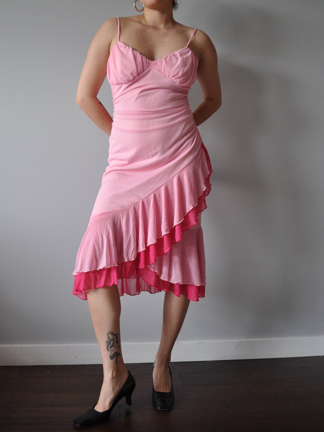 Vintage Pink Ruffle Dress | by Suzy Shier | Size S-M - Etsy