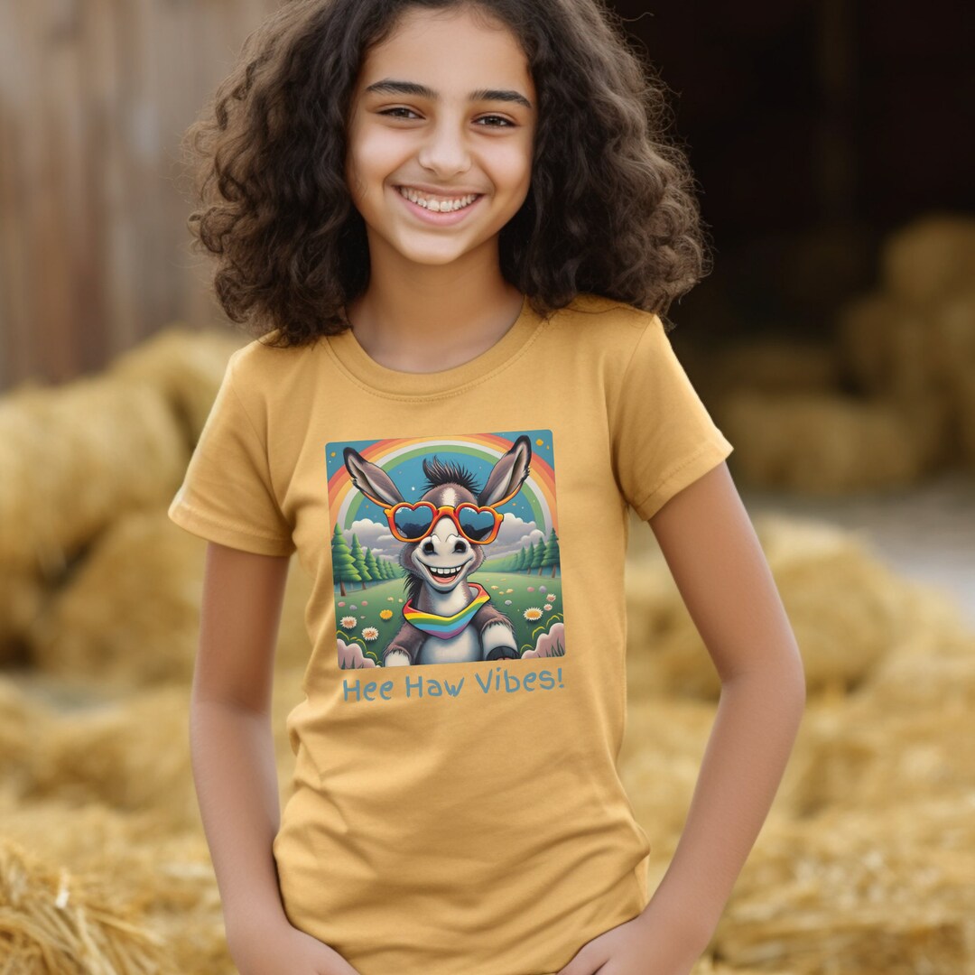 Rainbow Donkey Hee Haw Vibes Kids Heavy Cotton™ Tee Bright Color T ...