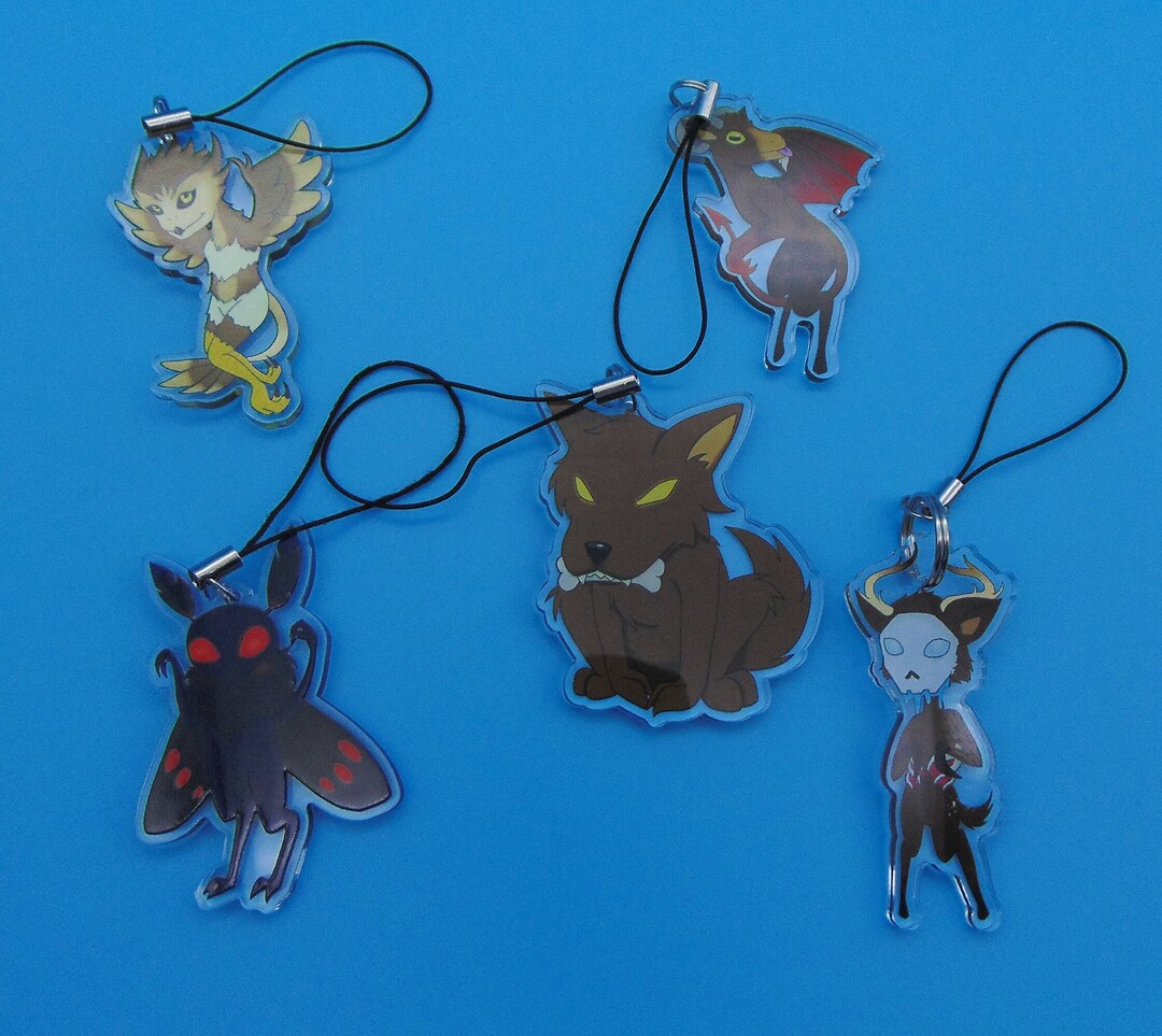 Cryptid Phone Charms – Cute Acrylic Charms (mothman, Jersey Devil ...