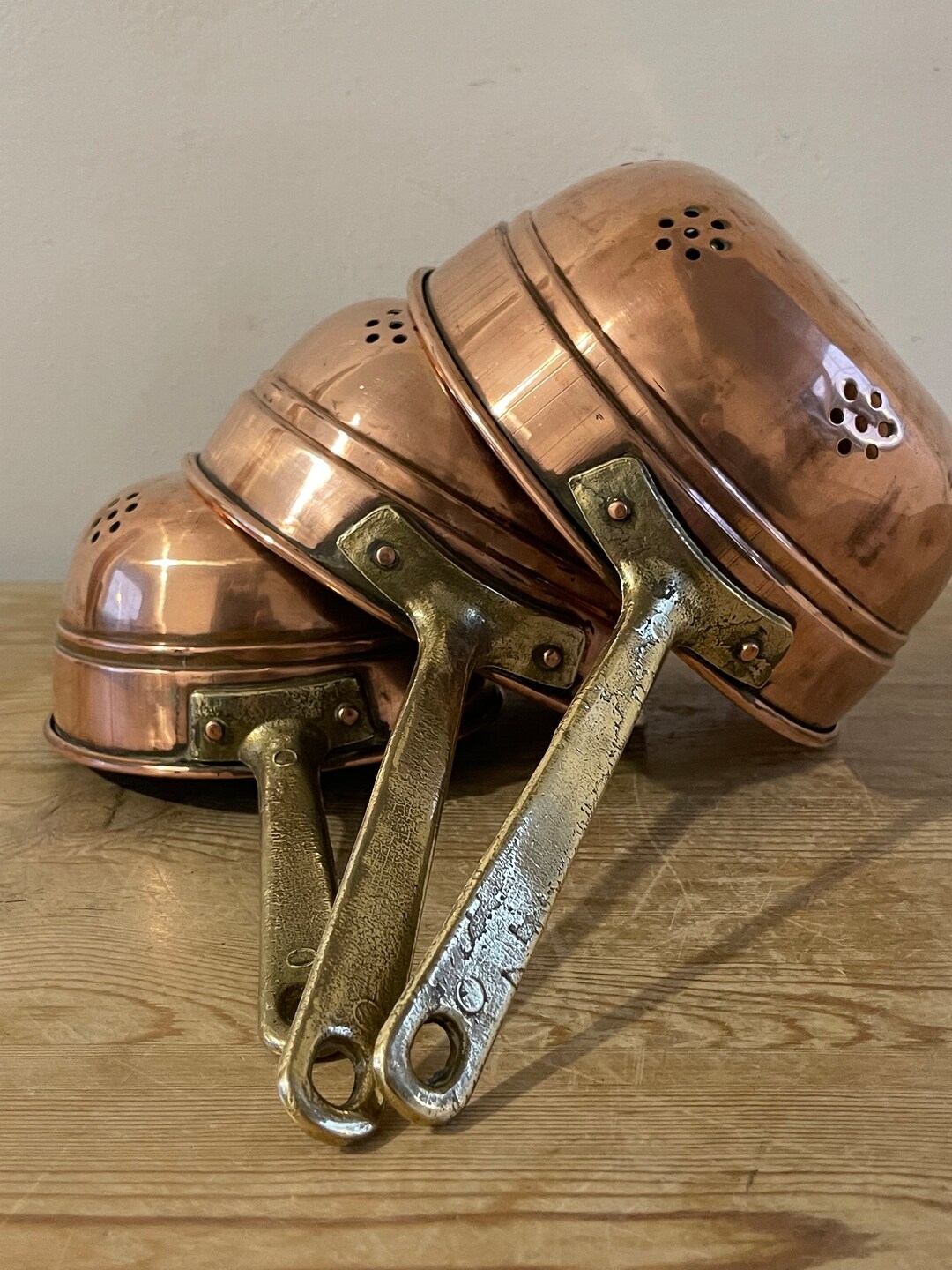 Antique Set of Three Graduated Hanging Copper Sieves / Colanders - Etsy