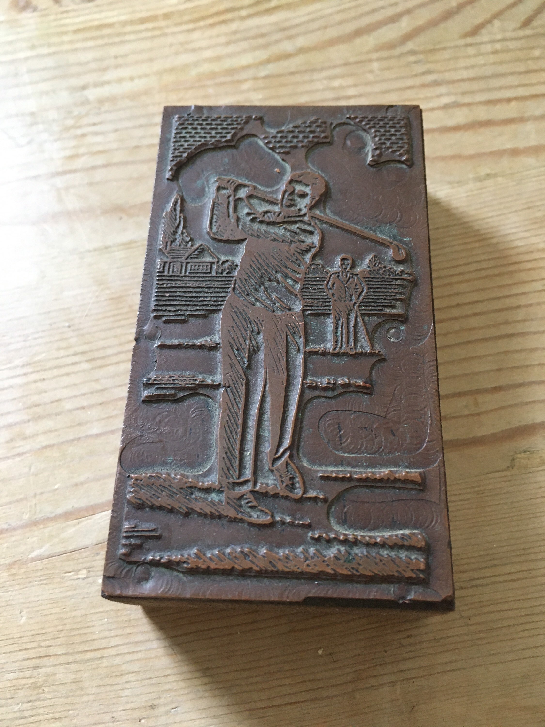 Vintage pair of copper printing blocks horse racing and golf - Etsy 日本