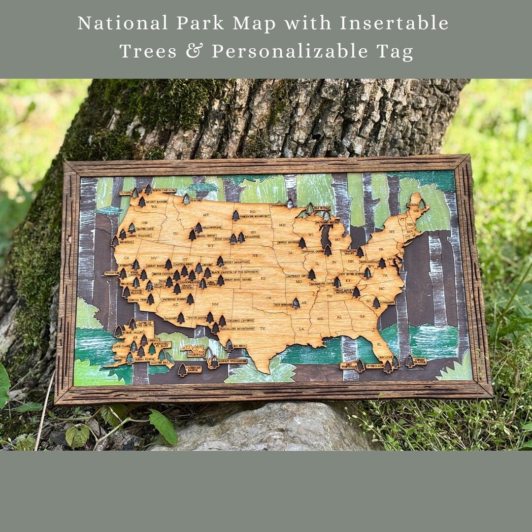 US National Park Map With Personalized Tag and Insertable Trees Wall or ...
