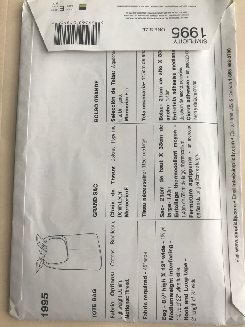 Simplicity Bag Pattern 1995 - Etsy