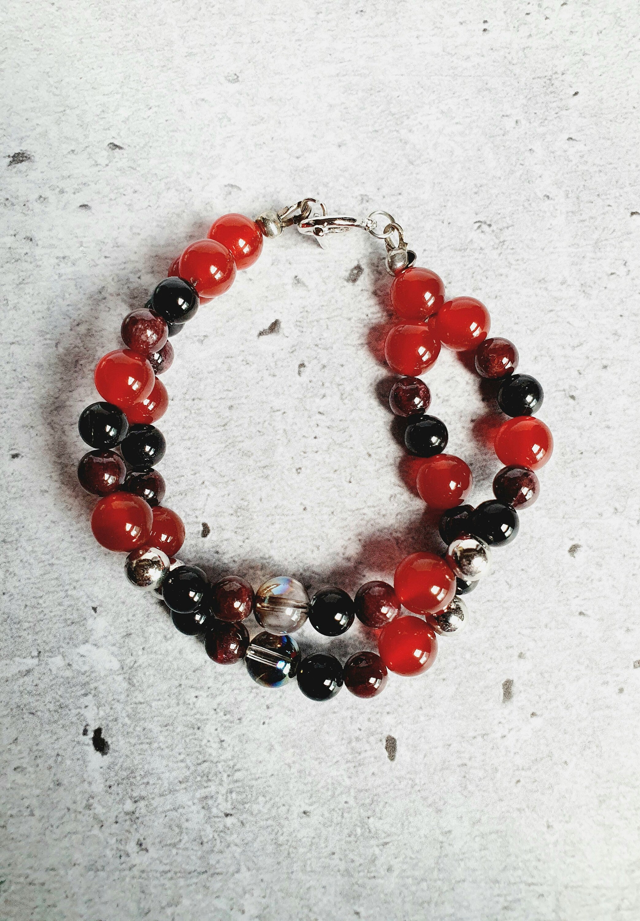 Genuine Carnelian Black Tourmaline and Garnet 2 Layer Handmade Adjustable Bracelet Gift for Her Birthday Healing Bracelet