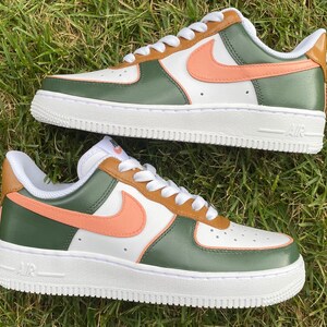 Custom Hand Painted Color Block Nike Air Force 1's, Green, Peach, Brown ...