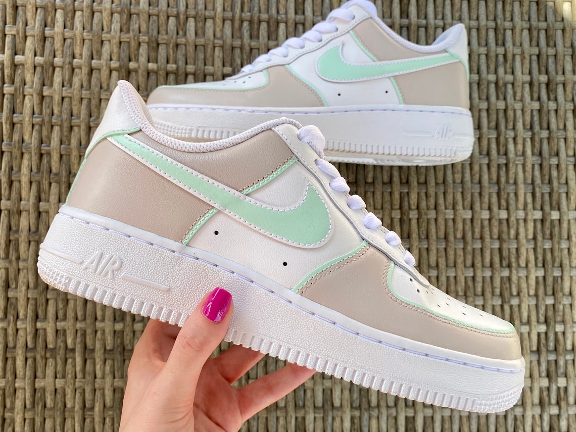 Custom Hand Painted Color Block Nike Air Force 1's Mint - Etsy
