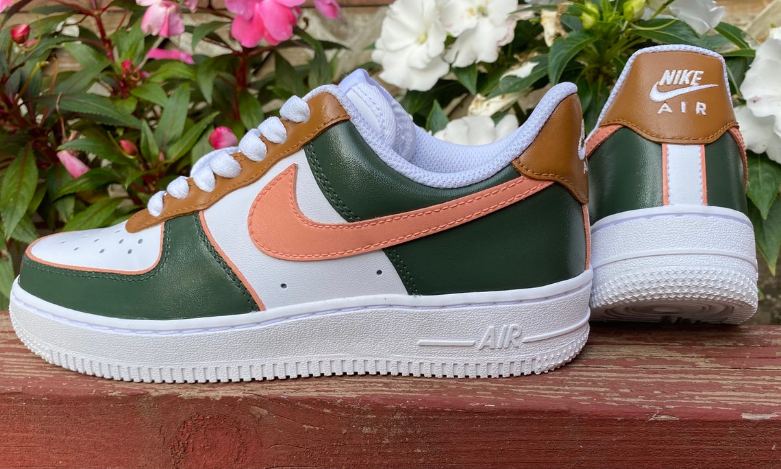 Custom Hand Painted Color Block Nike Air Force 1's, Green, Peach, Brown ...