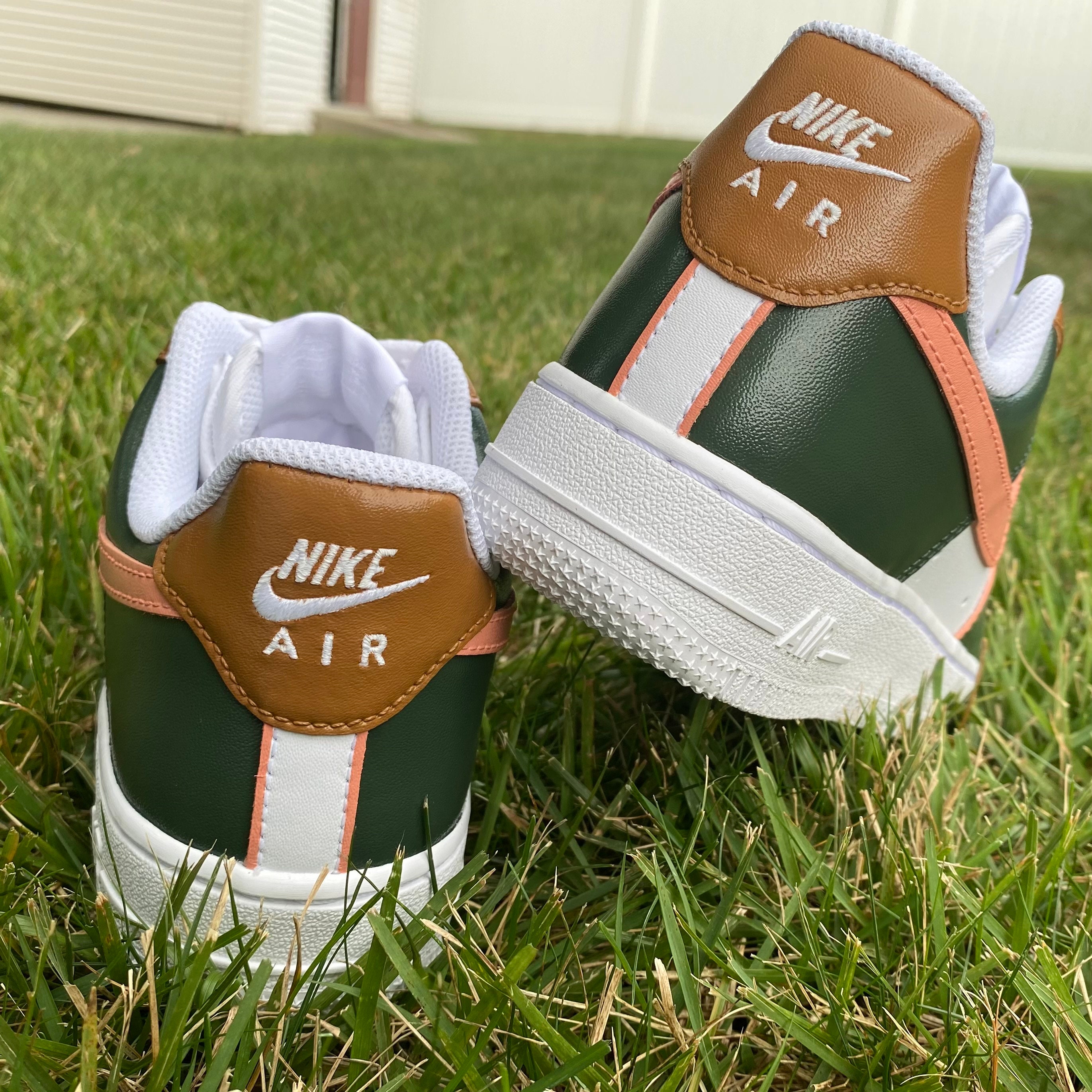 Custom Hand Painted Color Block Nike Air Force 1's, Green, Peach, Brown ...