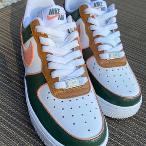 Custom Hand Painted Color Block Nike Air Force 1's, Green, Peach, Brown ...