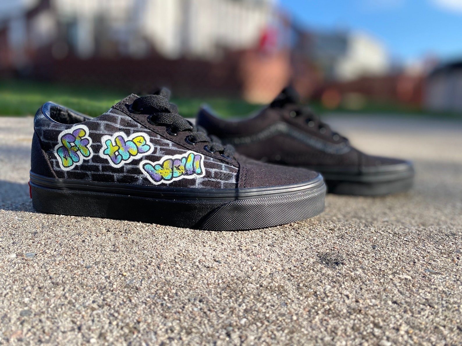 Custom Hand Painted Old Skool Vans, Graffiti, Sneakers, Black - Etsy
