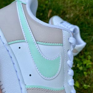 Custom Hand Painted Color Block Nike Air Force 1's, Mint, Beige, White ...