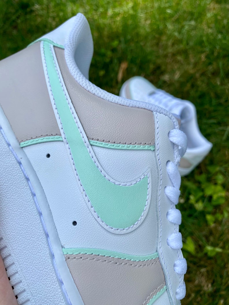 Custom Hand Painted Color Block Nike Air Force 1's, Mint, Beige, White ...