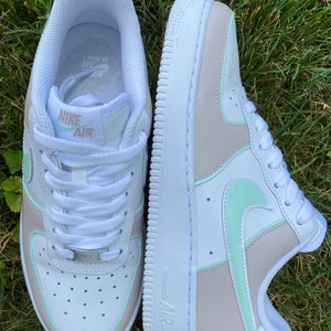 Custom Hand Painted Color Block Nike Air Force 1's, Mint, Beige, White ...