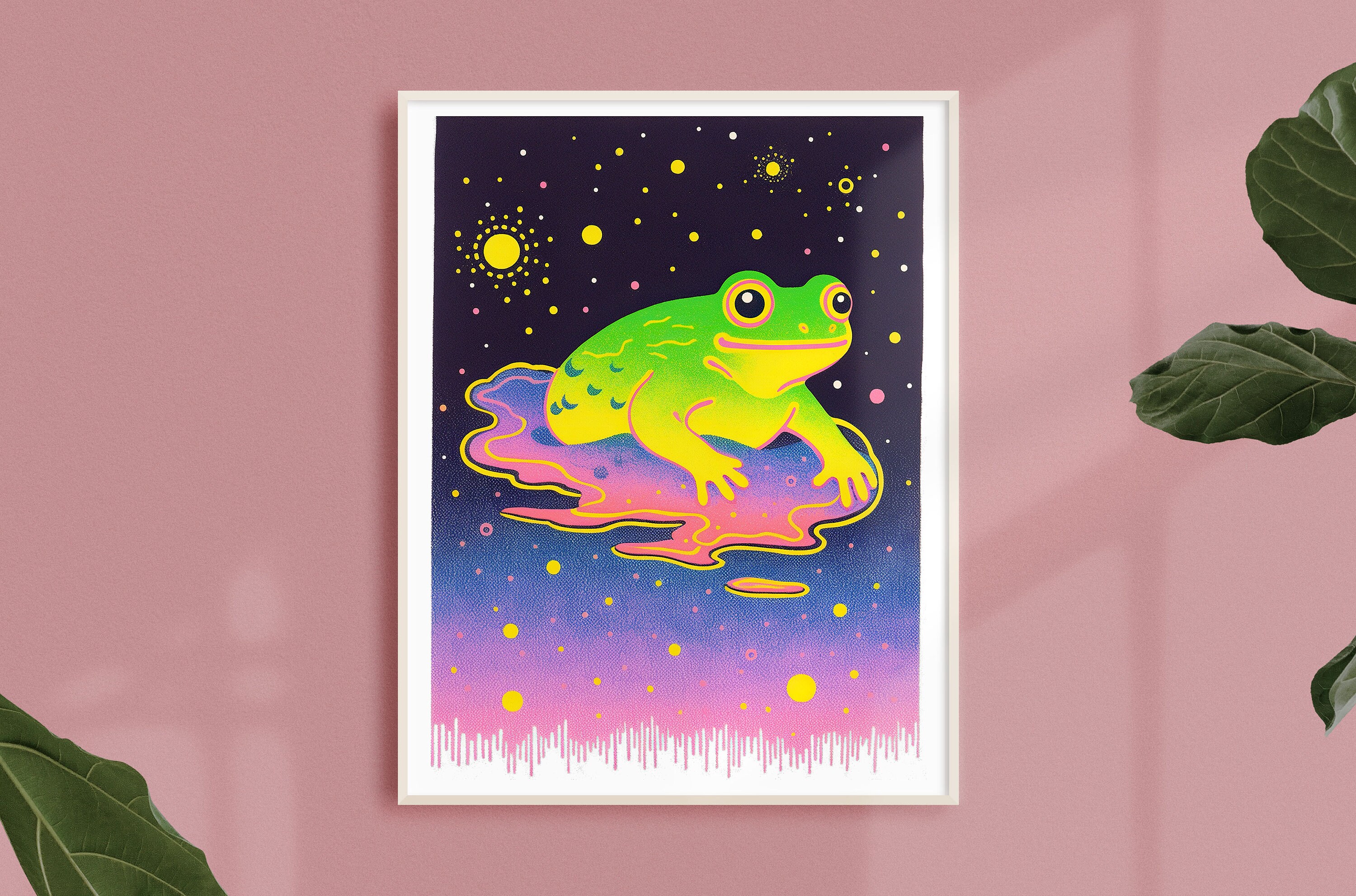 Risograph Style Space Frog Fine Art Print Colorful and Cute - Etsy