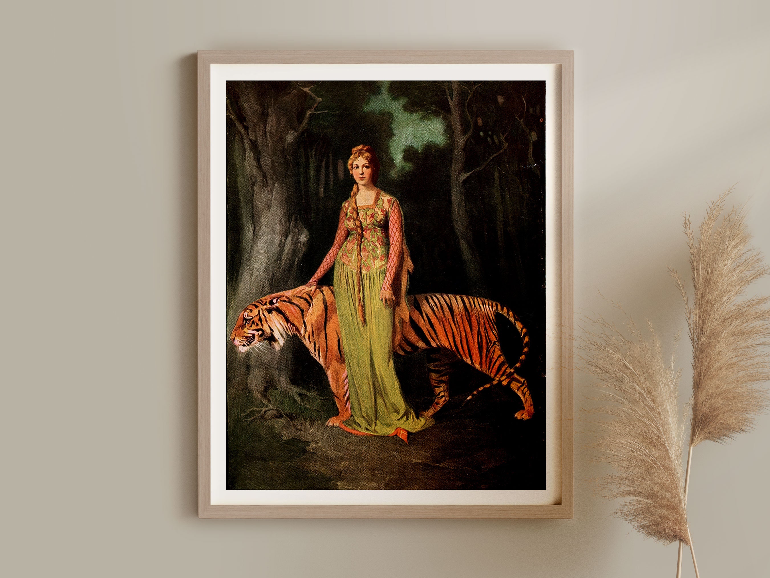 Vintage Woman and Tiger Art Print: Retro Fantasy Animal Poster - Etsy