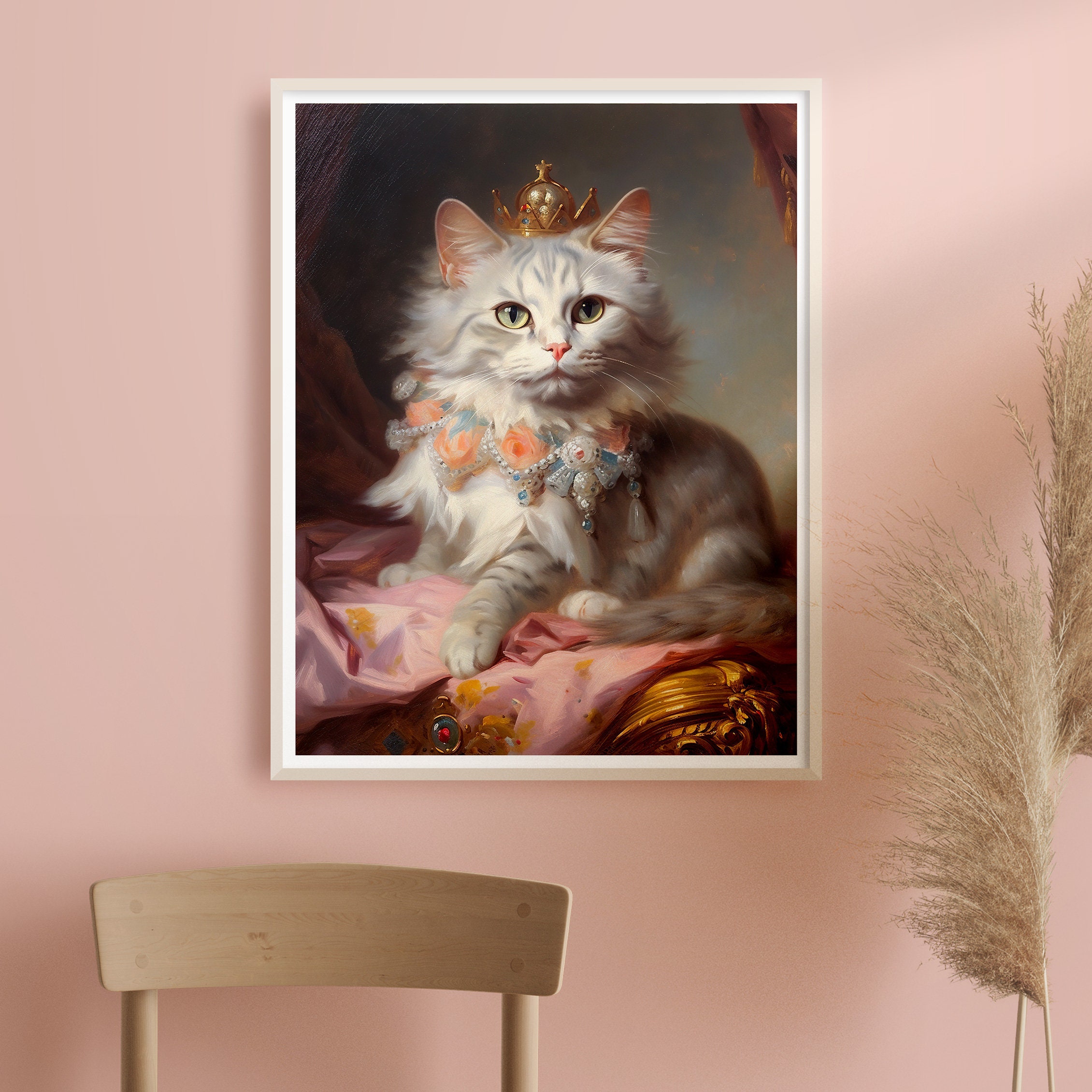 Vintage Style Rococo Cat Queen Painting Fine Art Print Cat - Etsy