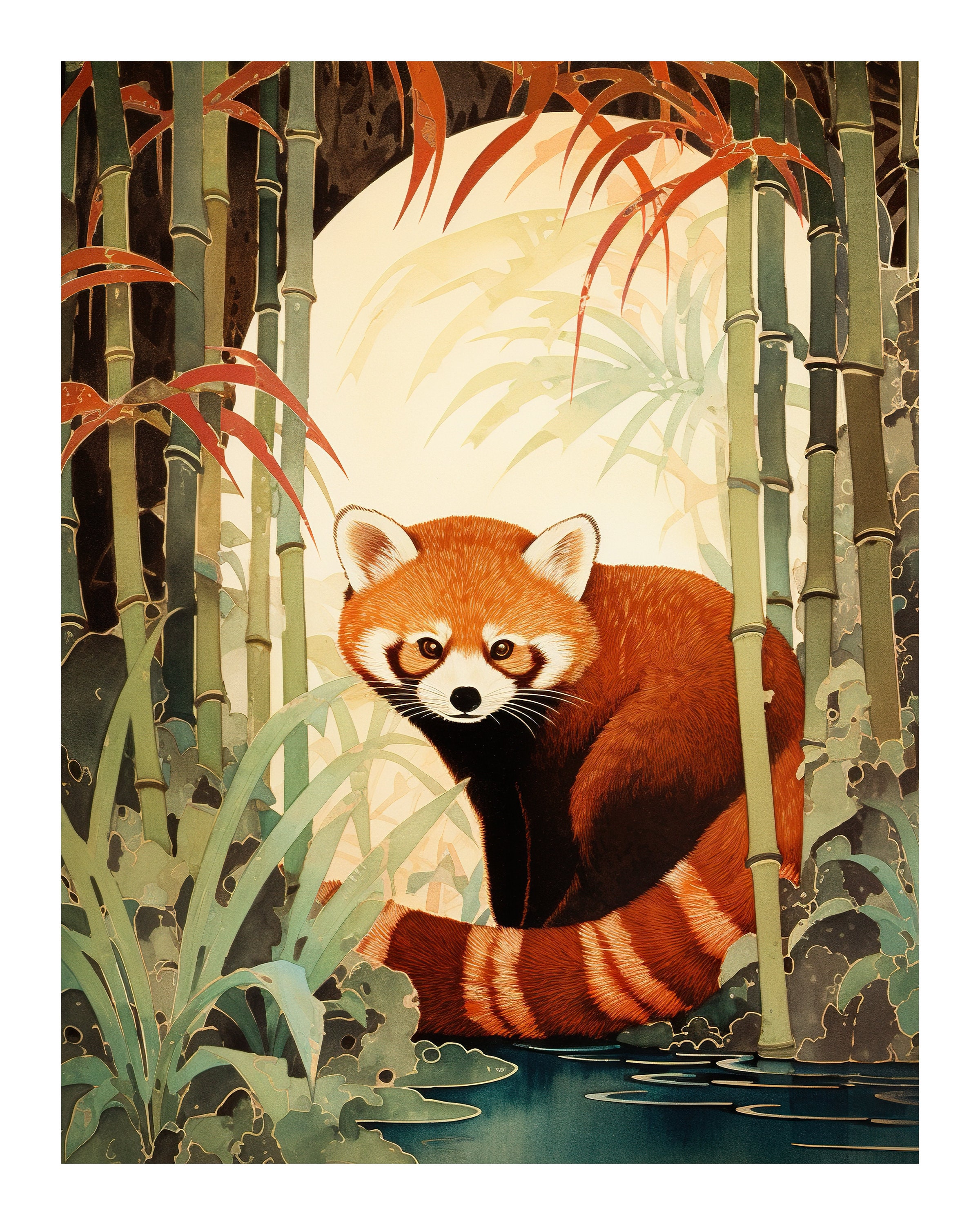 Vintage Illustration Style Red Panda Fine Art Print Fairy - Etsy
