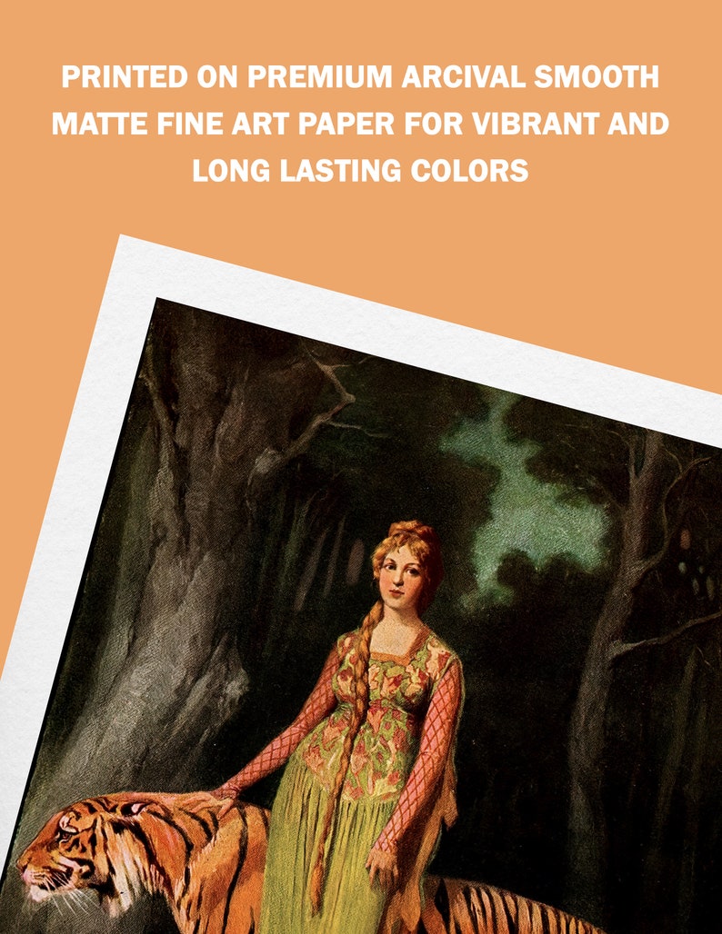 Vintage Woman and Tiger Art Print: Retro Fantasy Animal Poster - Etsy