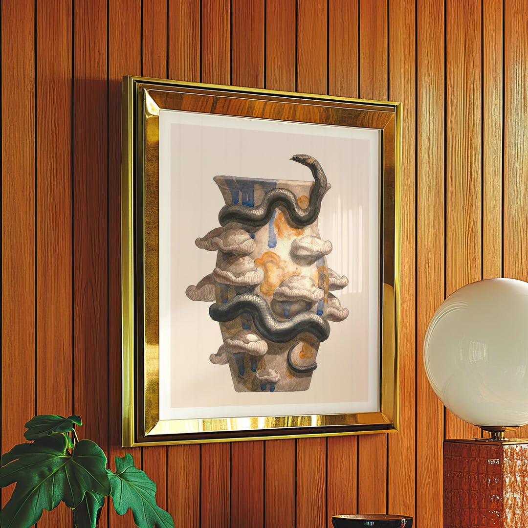 Antique Vintage Snake Vase Still Life Painting Fine Art Print • Joakim ...