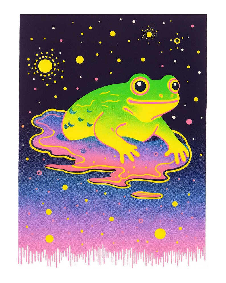Risograph Style Space Frog Fine Art Print Colorful and Cute - Etsy