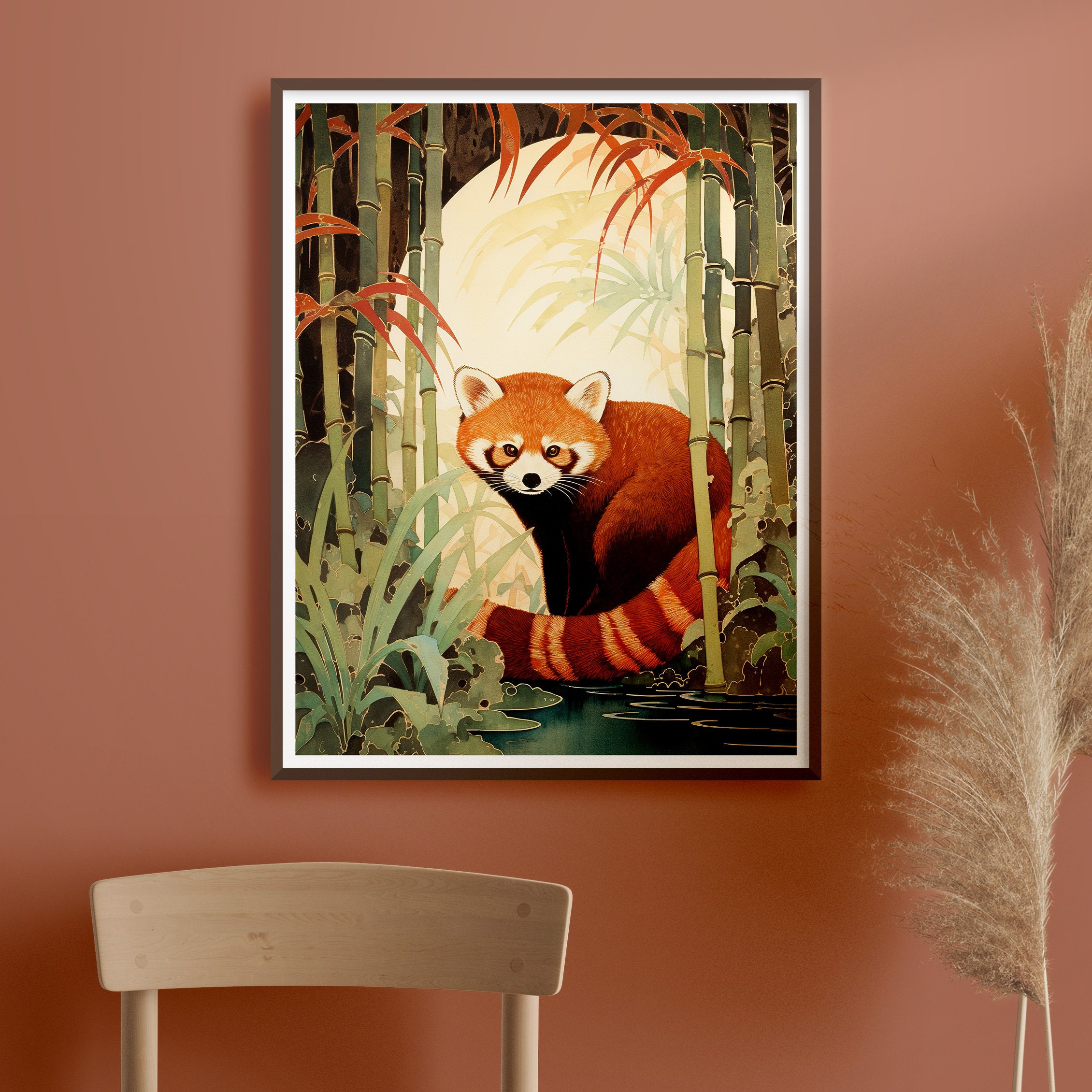 Vintage Illustration Style Red Panda Fine Art Print Fairy - Etsy