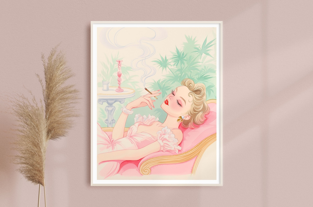 Vintage Style Woman Smoking Marijuana Fine Art Print • Girly 420 Decor ...