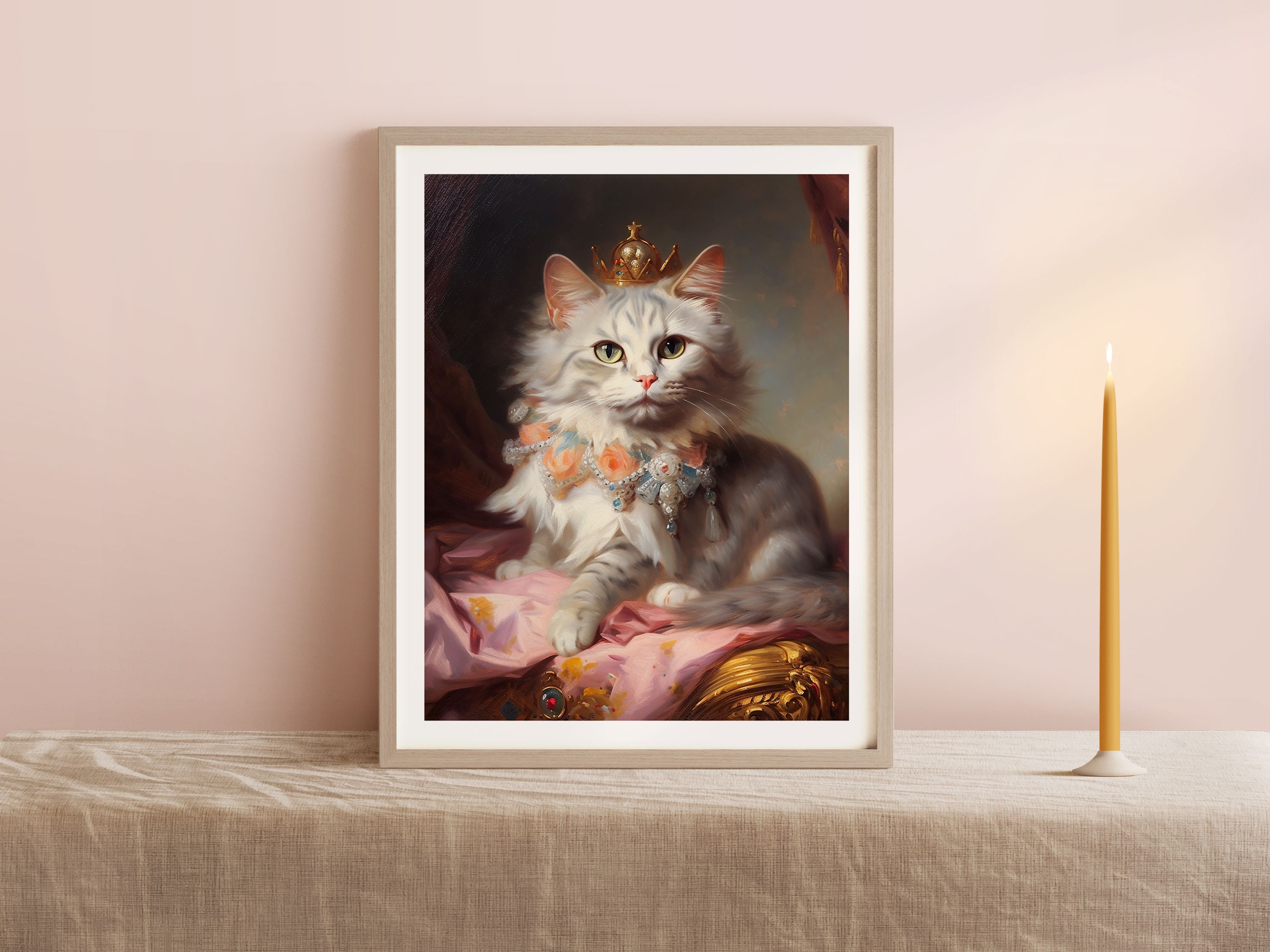 Vintage Style Rococo Cat Queen Painting Fine Art Print Cat - Etsy