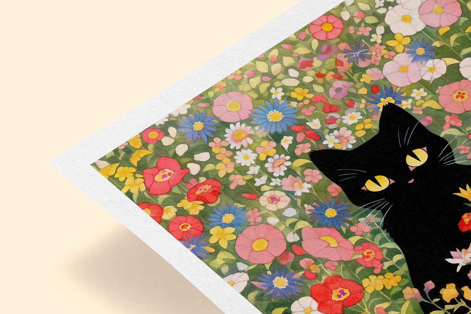 Vintage Gustav Klimt Inspired Black Cat Amongst Flowers Fine Art Print ...