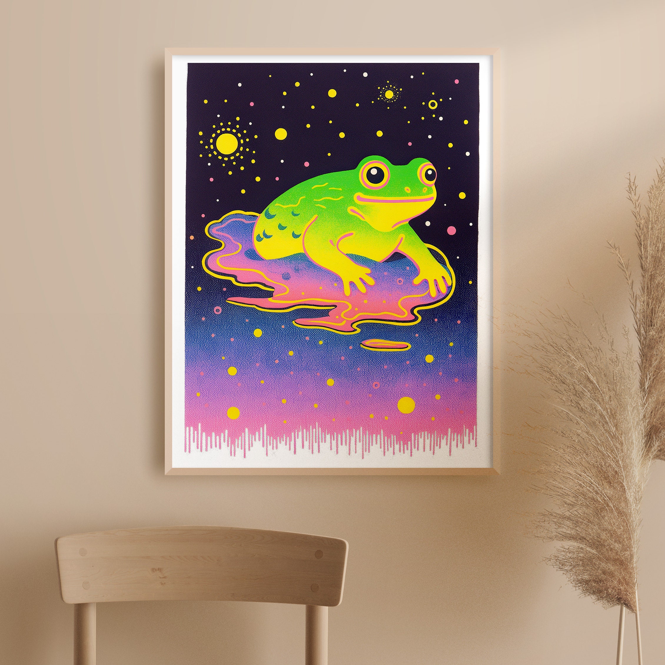 Risograph Style Space Frog Fine Art Print Colorful and Cute - Etsy