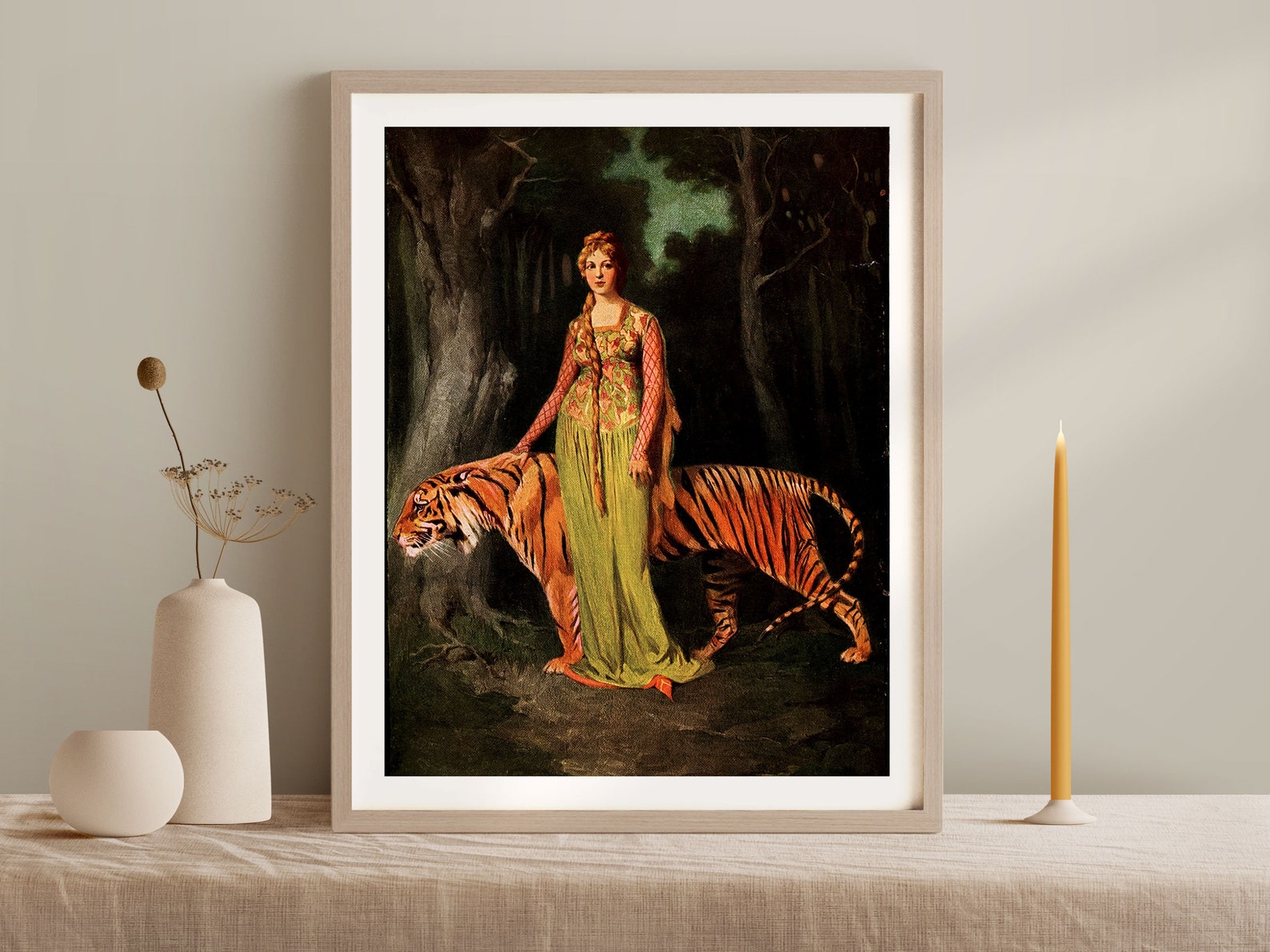 Vintage Woman and Tiger Art Print: Retro Fantasy Animal Poster - Etsy