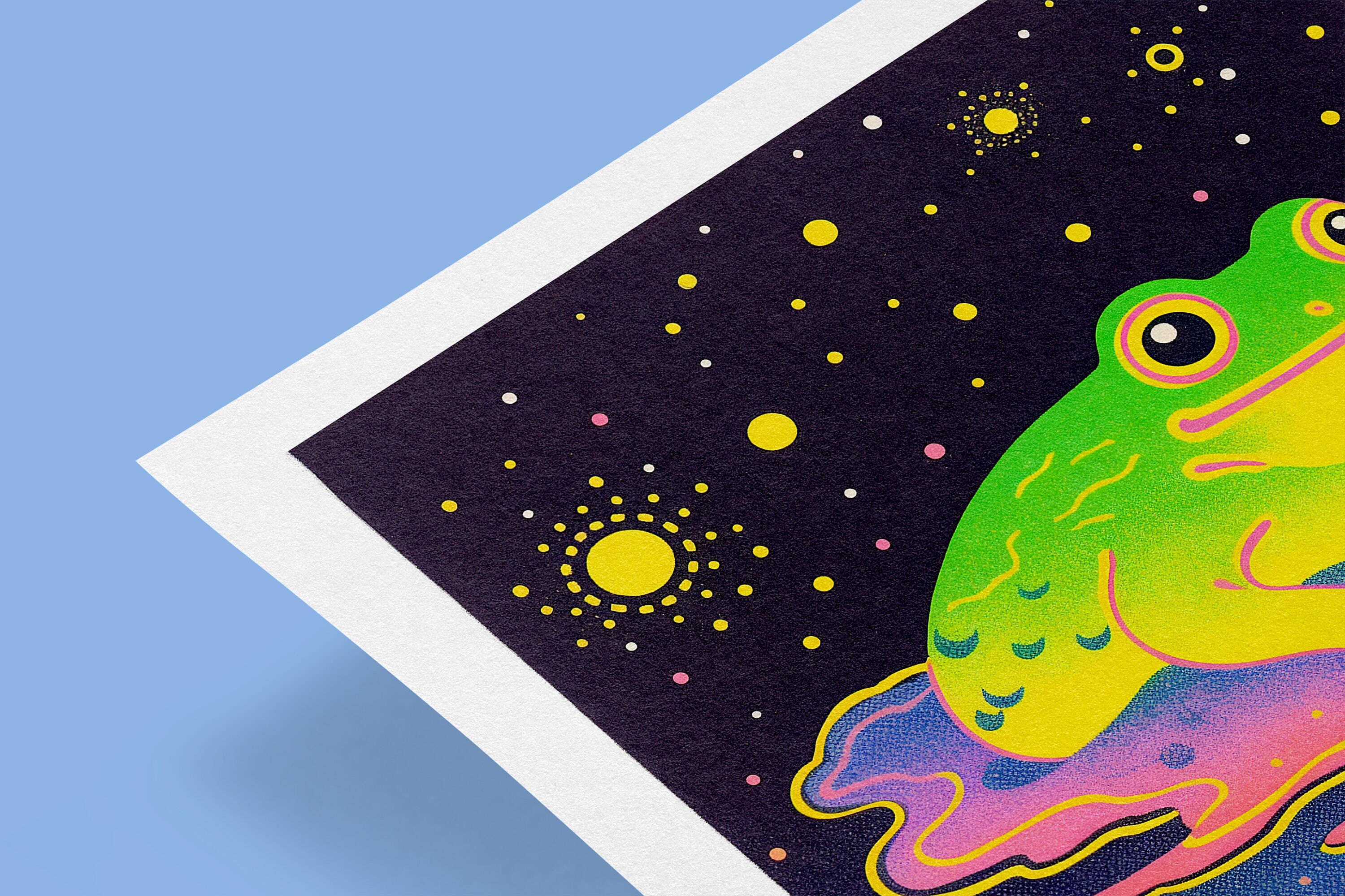 Risograph Style Space Frog Fine Art Print Colorful and Cute - Etsy