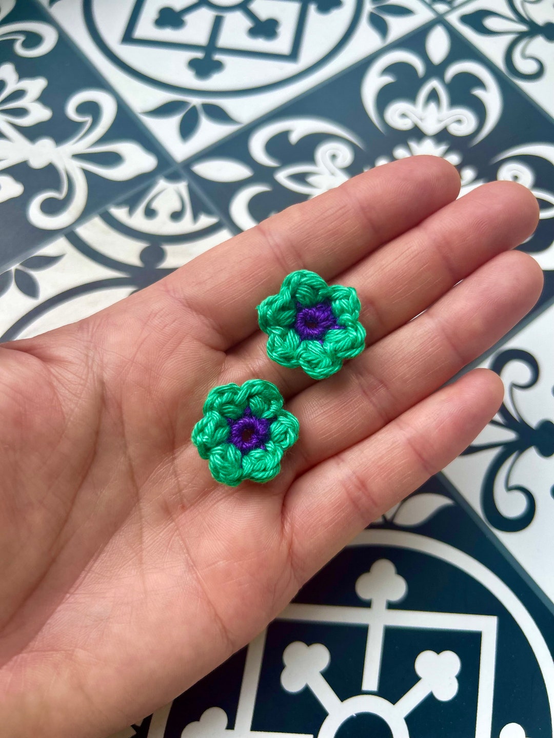 Flower Crochet Studs, Handmade Crochet / Studs / Clip on / Girls ...