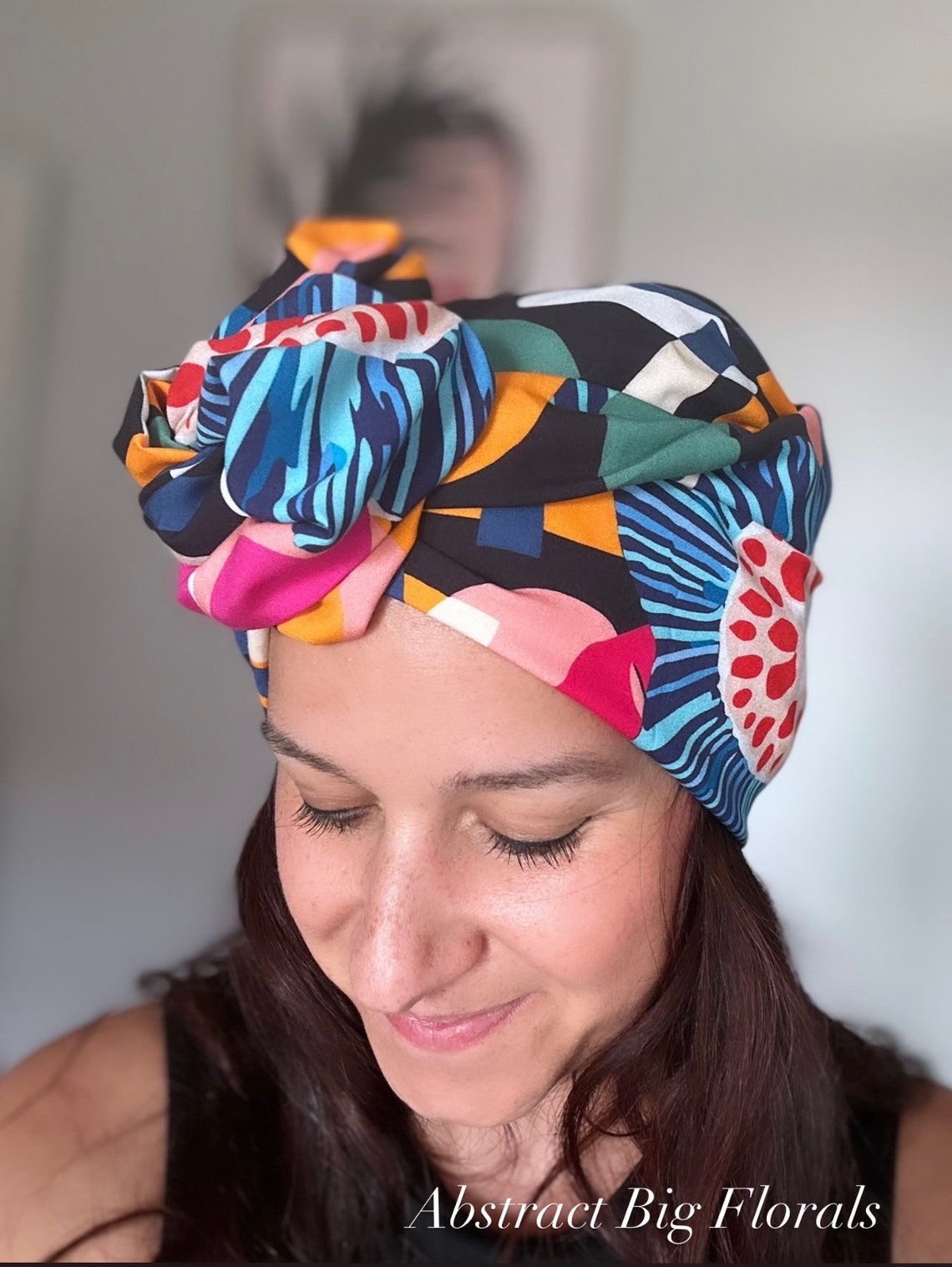 Abstract Big Florals Wired Full Head Turban Boho Style Headwrap ...