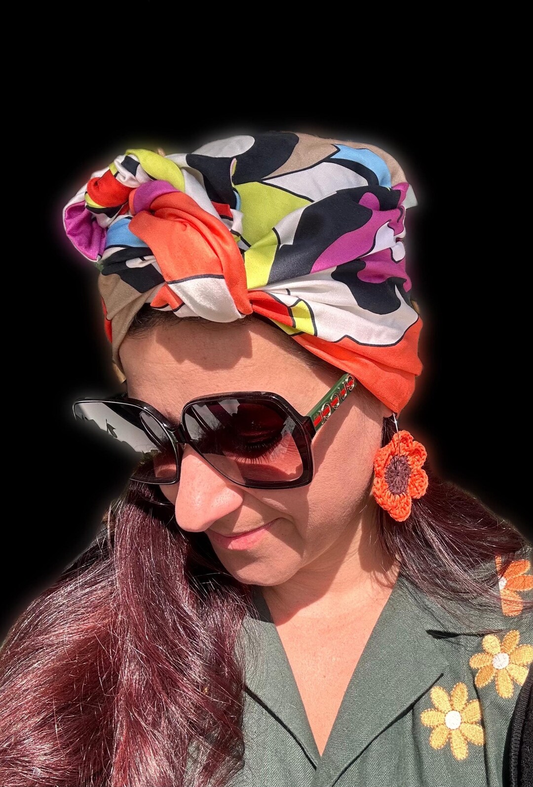 Satin Lady Swirls Wired Full Head Cover Turban Boho Style Headwrap ...