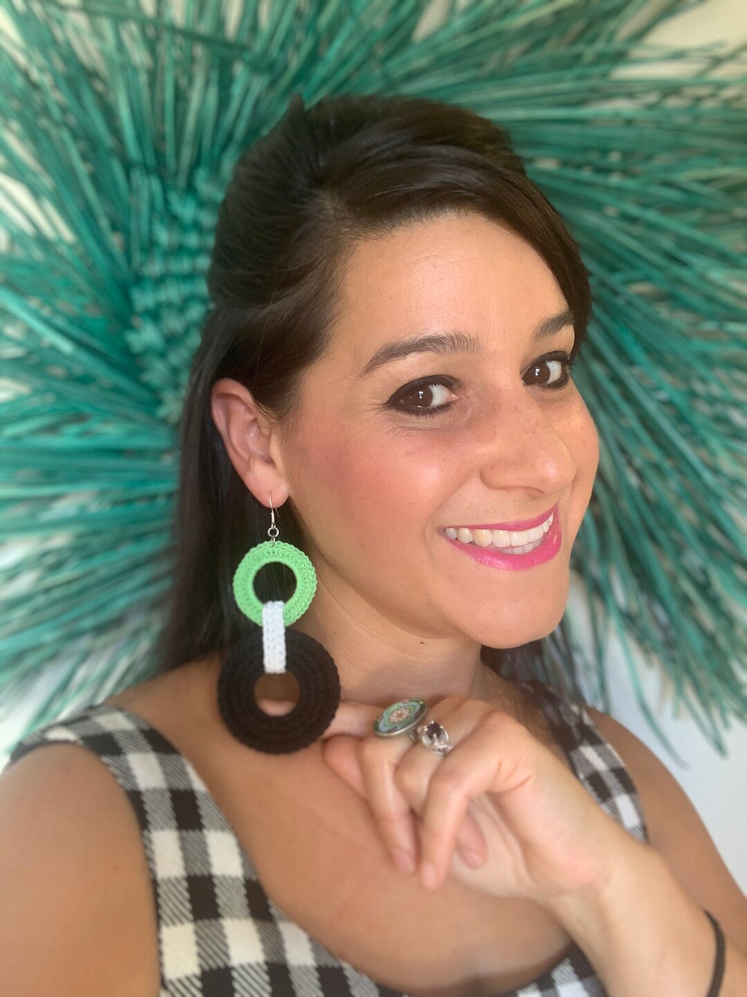 Retro LOOP DE LOOP Groovy 60’s 70’s Handmade Crochet Statement Dangles ...