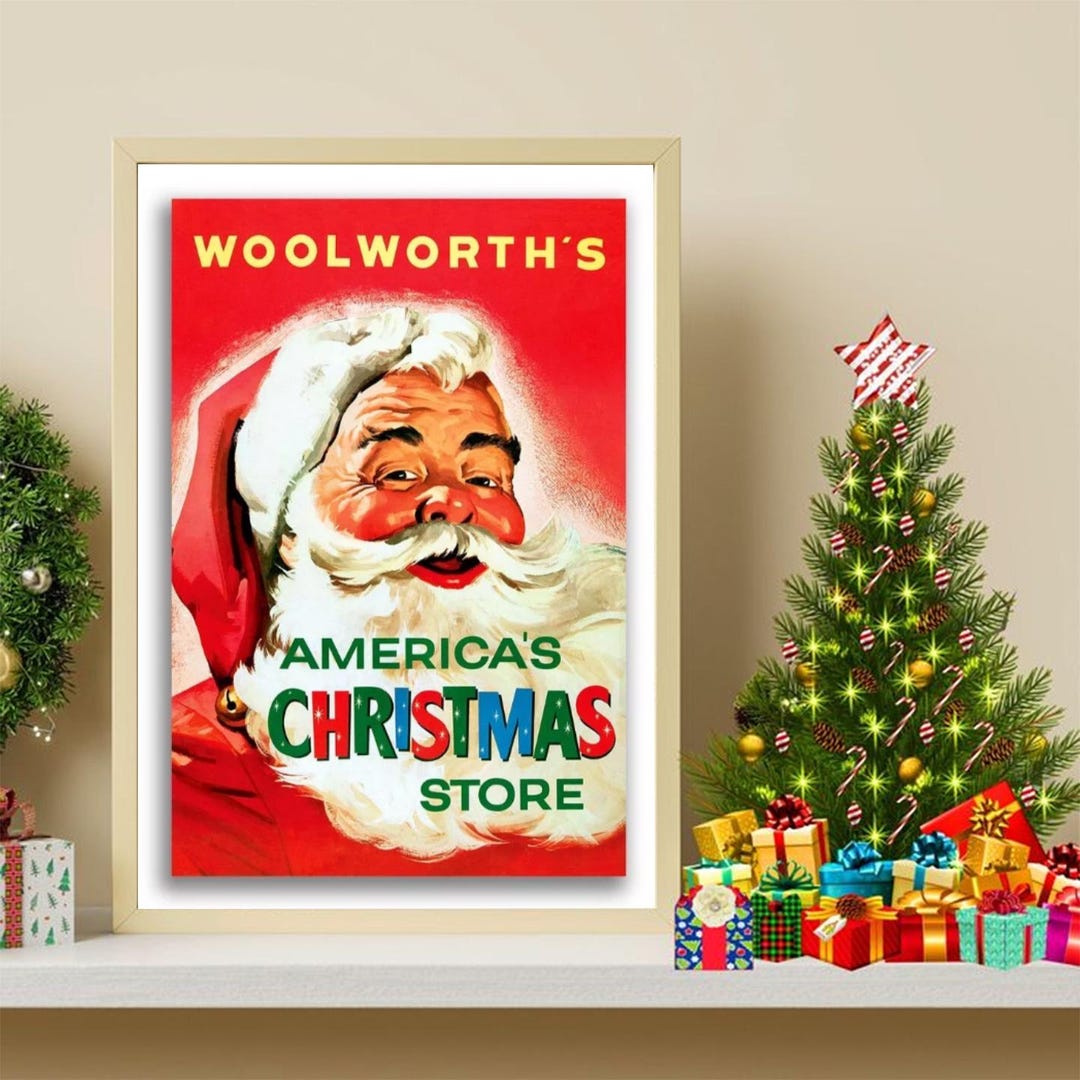 1950s Woolworth's Vintage Christmas Shopping Poster - Santa Claus - Etsy