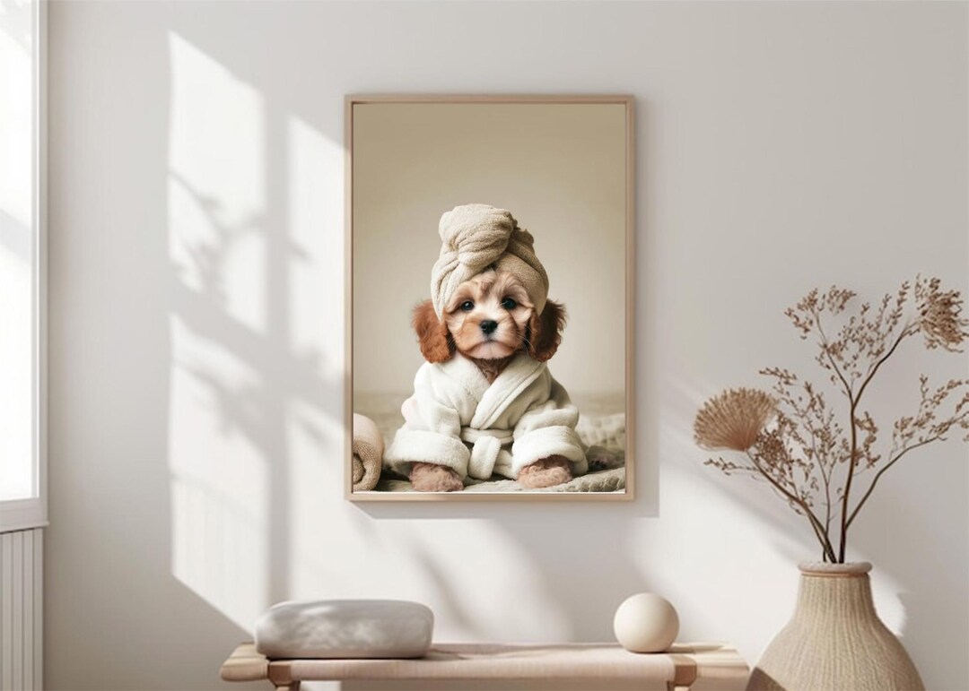 Pampered Cavapoo in Robe in Bathroom Art Print Wall Decer Poster - Etsy