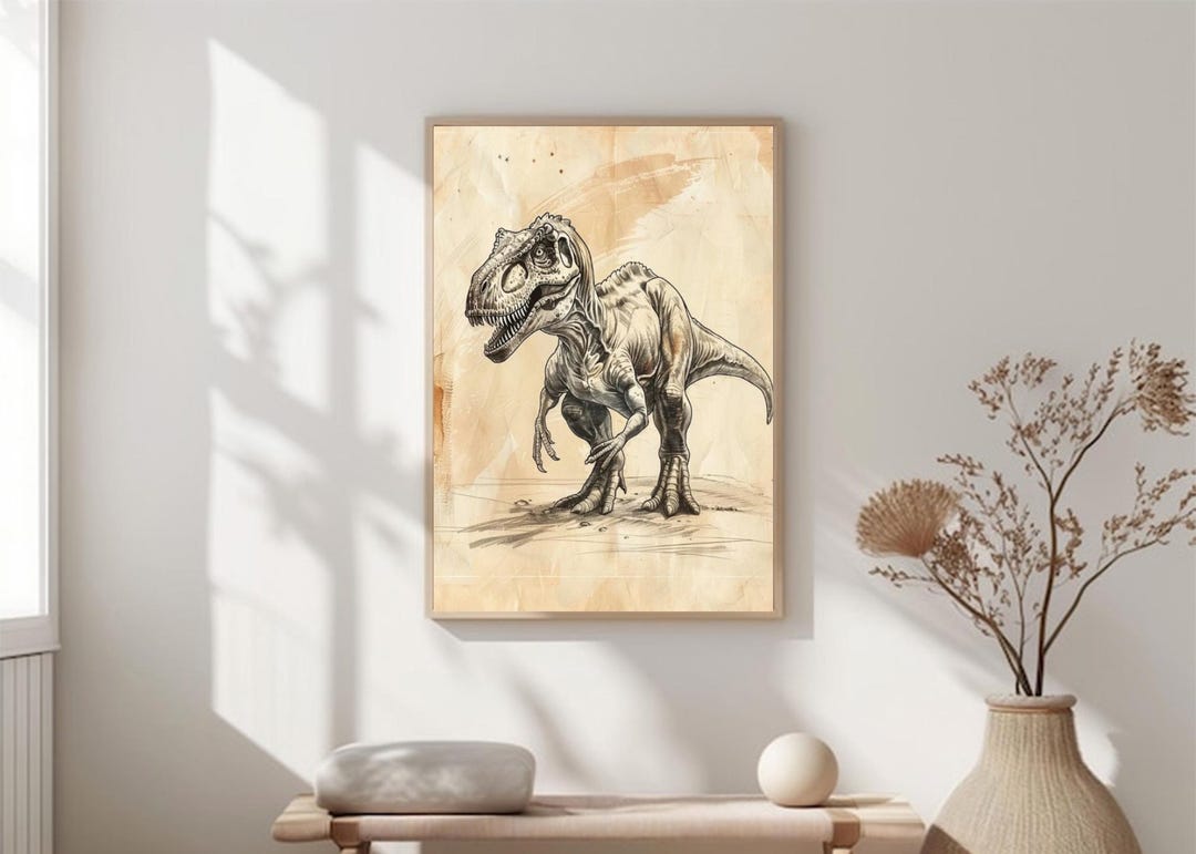 Allosaurus Dinosaur Black Ink & Sepia Illustration 4 Art Print ...