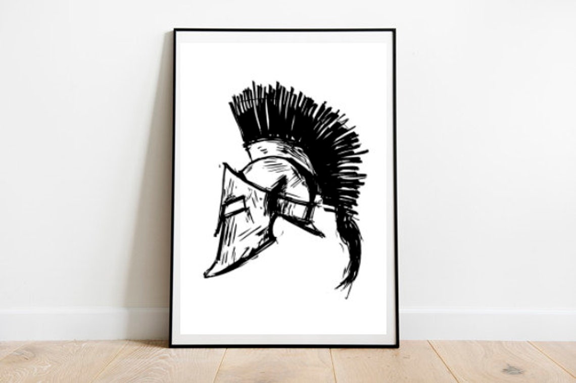 Spartan Helmet Illustration A4 Size Downloadable - Etsy