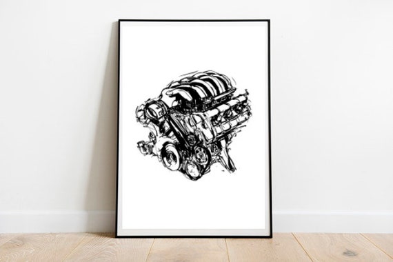 V8 engine wall art printable a4 size | Etsy