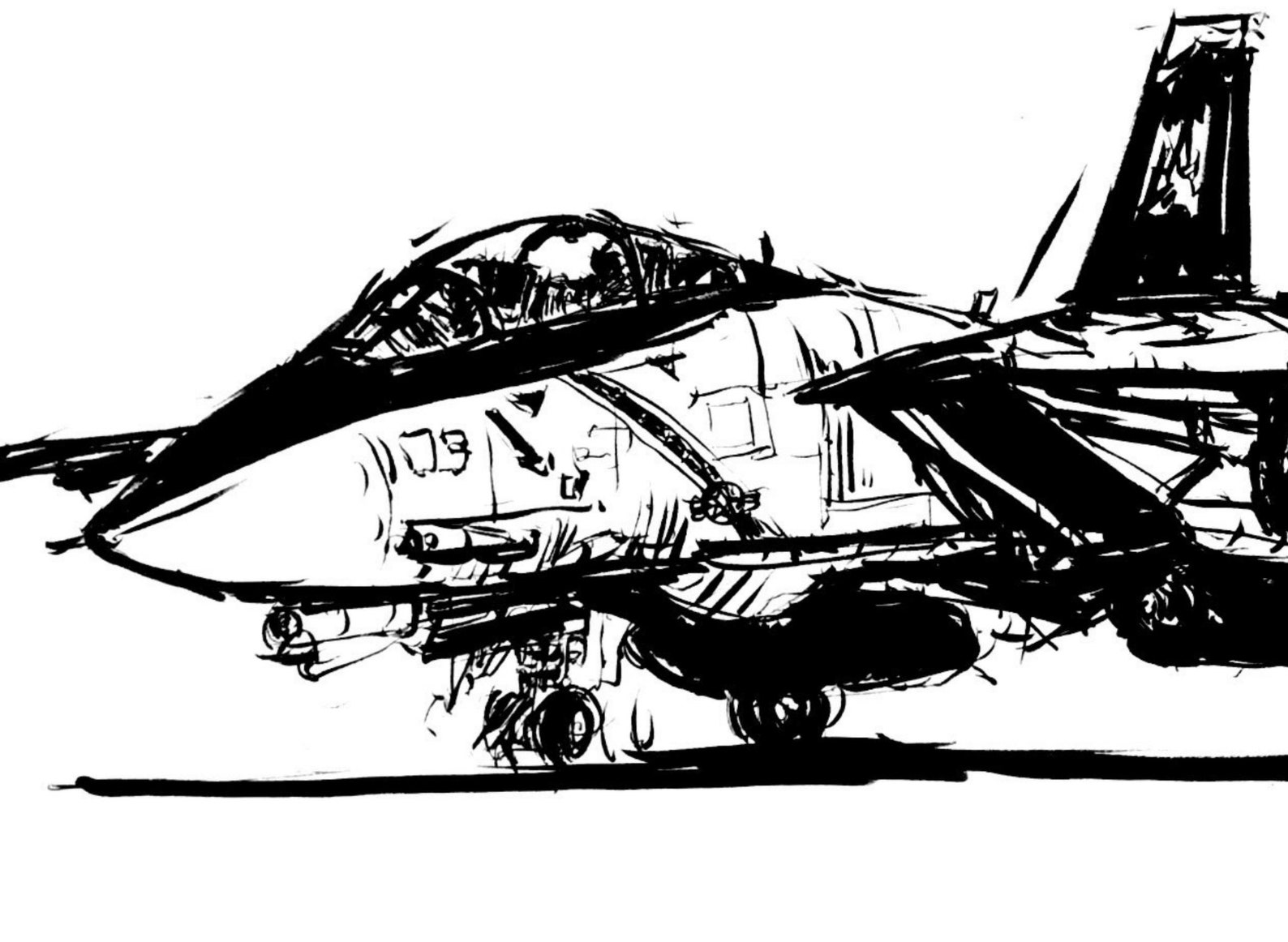 F-14 tomcat pen drawing illustration a4 size printable | Etsy