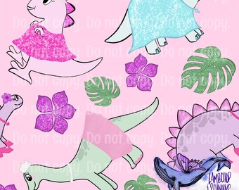 Princess Dinosaur Seamless Pattern, Girl Dino's for Fabric, Dinosaurs ...