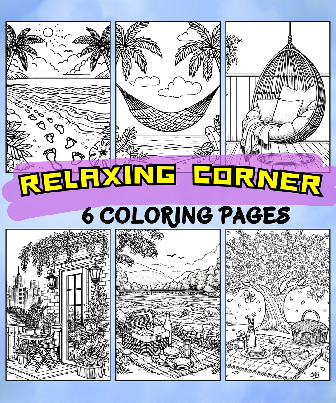 Relaxing Corner Coloring Pages for Adults | Stress Relief | Instant ...