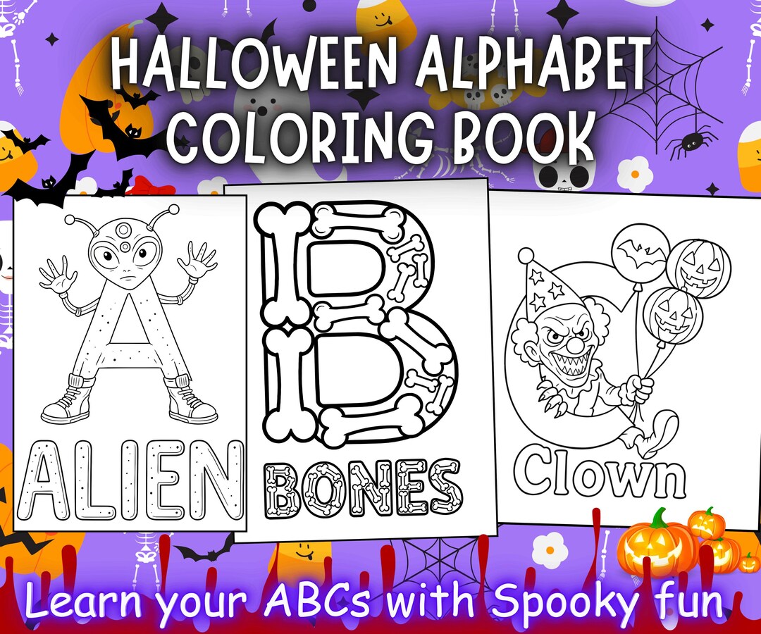 ABC Halloween Coloring Printable Pages for Kids & Adults ABC Learning ...
